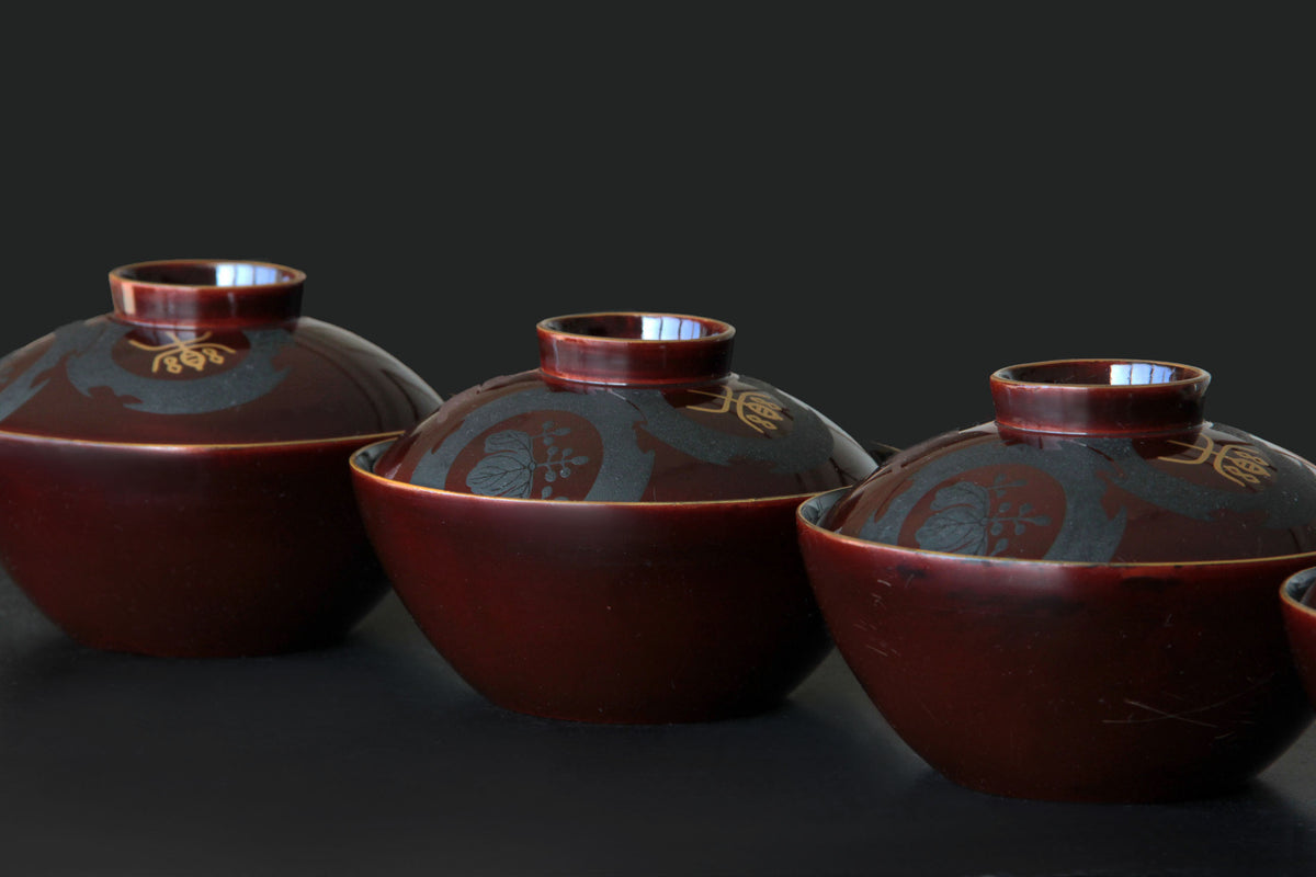Japanese Lacquer Lidded Soup Bowls with Makie Decoration | Owan 333 ...
