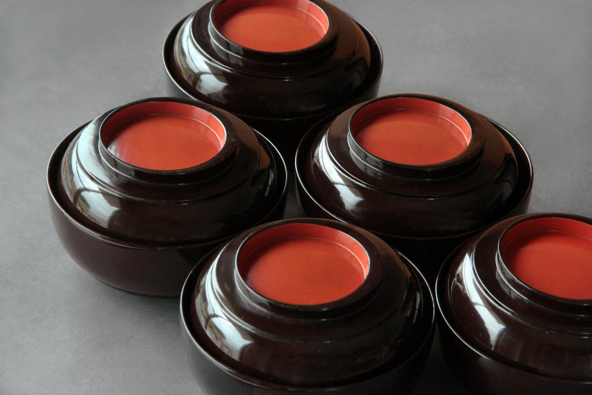 Vintage Japanese Lacquer Soup Bowls – Brown & Vermilion Urushi ...